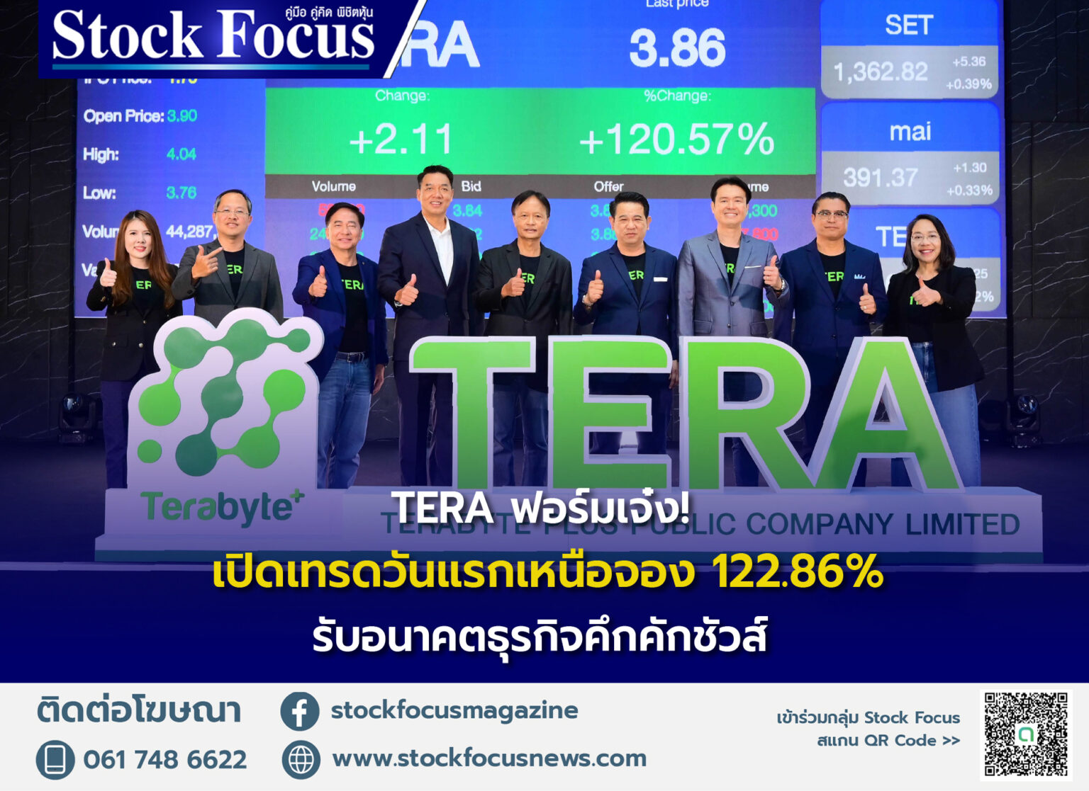 “TERA” ฟอร์มเจ๋ง! เปิดเทรดวันแรกเหนือจอง 122.86% - Terabyteplus Investor