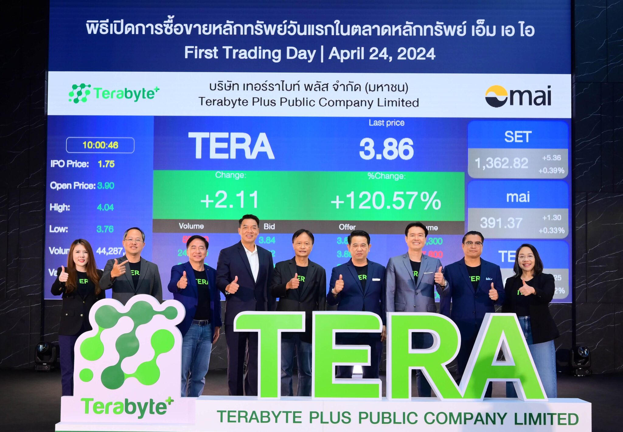 TERA เริ่มซื้อขายในตลาดหลักทรัพย์ เอ็ม เอ ไอ วันแรก - Terabyteplus Investor